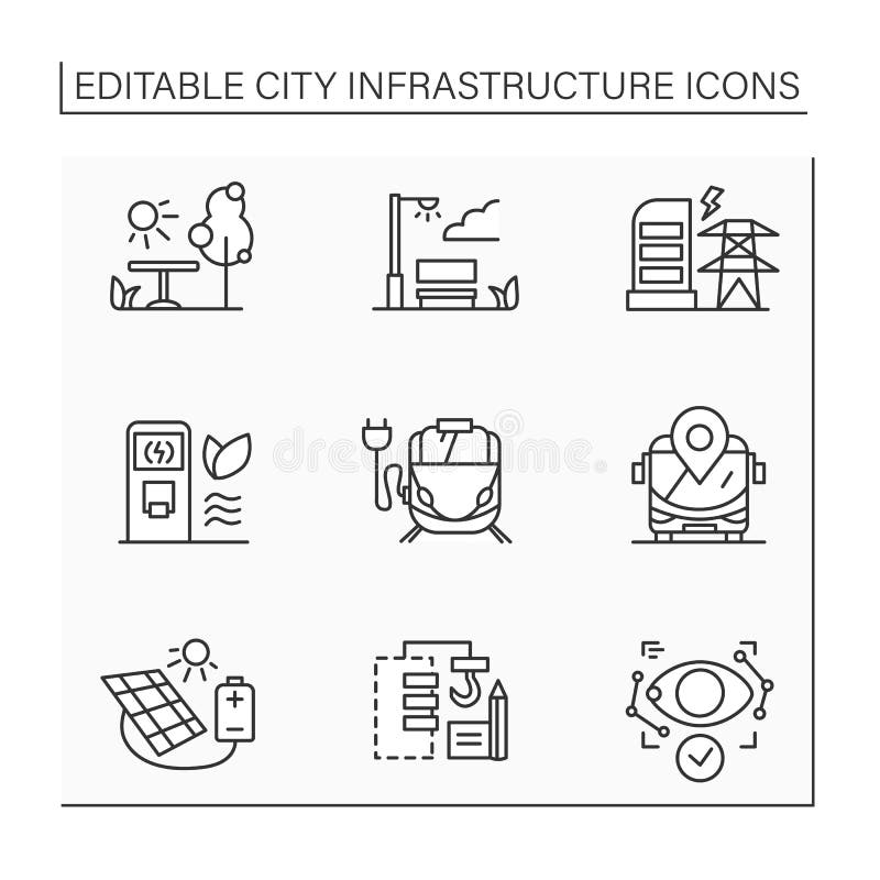 City Infrastructure Line Icons Set Stock Vector - Illustration of ...