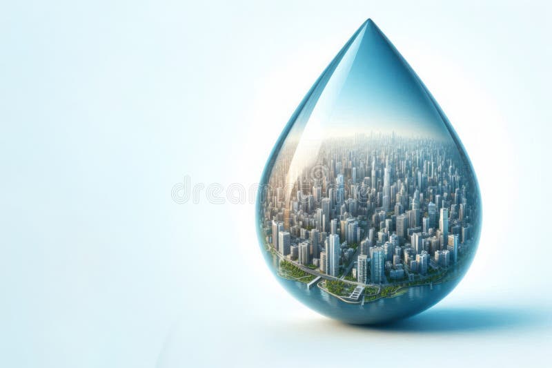 The City is Inside a Drop of Water. Space for Text. Stock Image - Image ...