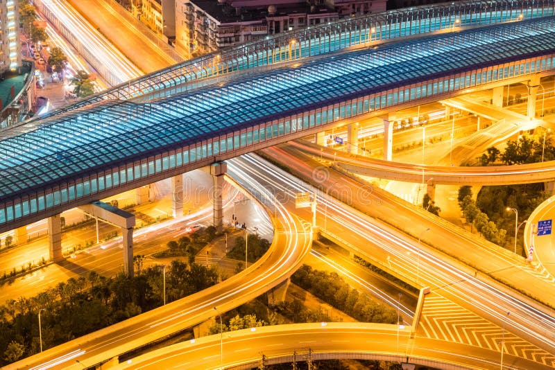 City Interchange Closeup at Night Stock Image - Image of architecture ...