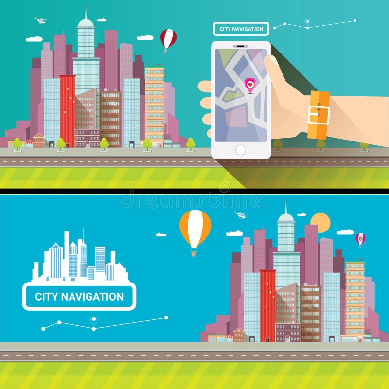 City Internet Navigation Concept Web Banner. Stock Vector ...