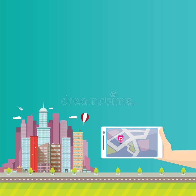 City Internet Navigation Concept Web Banner. Stock Vector ...