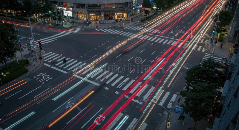 City Intersection Timelapse from Above with Traffic and Pedestrian ...