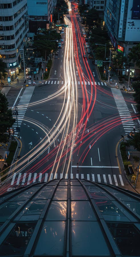 City Intersection Timelapse from Above with Traffic and Pedestrian ...
