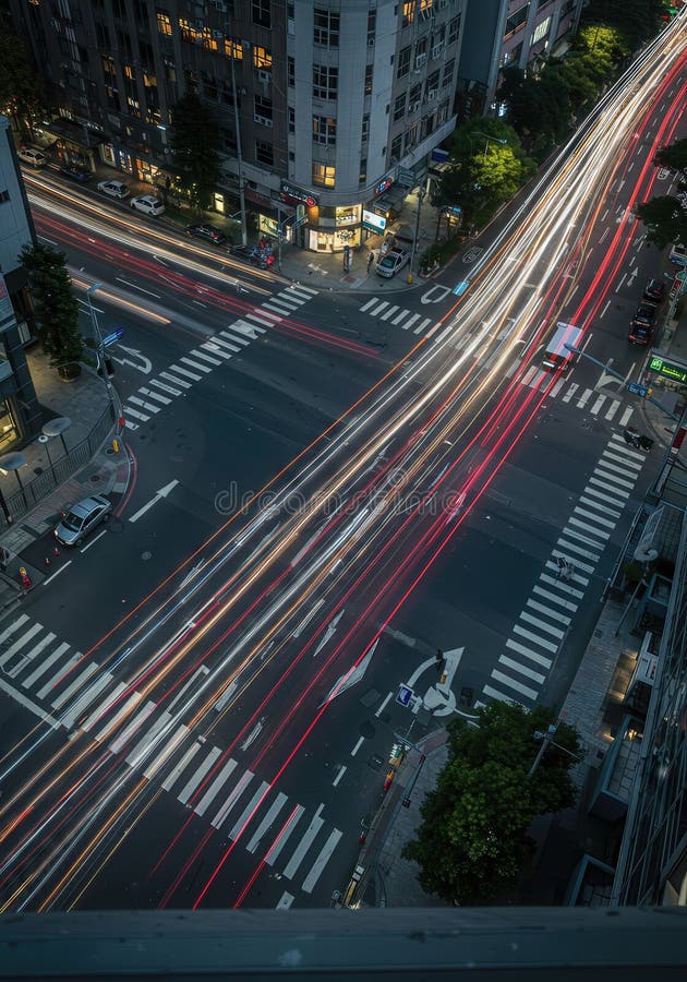 City Intersection Timelapse from Above with Traffic and Pedestrian ...