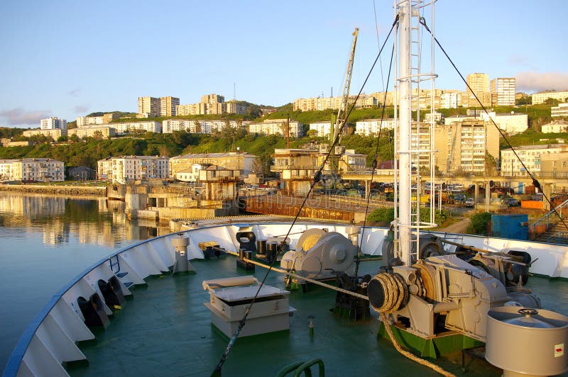 City Kholmsk stock image. Image of russia, deck, house - 12934023