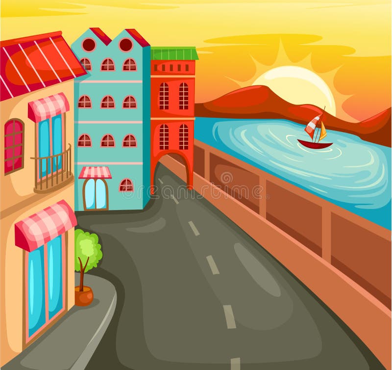 Flood Natural Disaster in Cartoon City Concept. City Floods and Cars ...