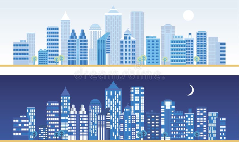 City Landscape at Day and Night. Stock Vector - Illustration of blue ...