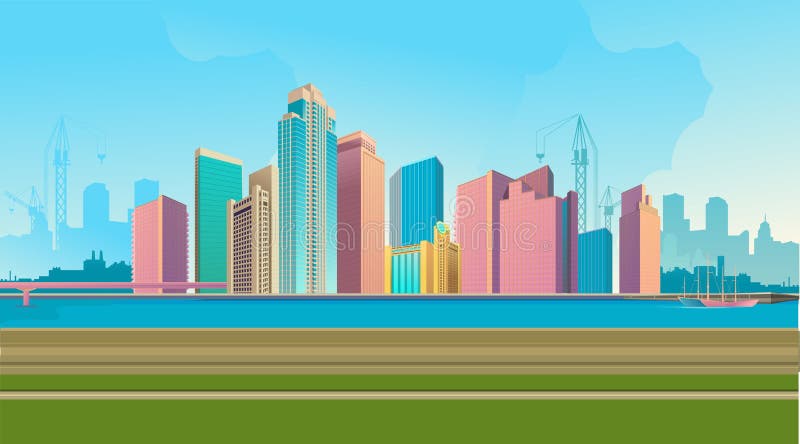 City Landscape Horizontal Day Vector Banner Stock Vector - Illustration ...