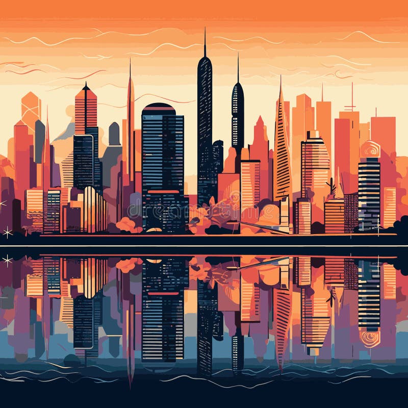 City Landscape with Modern Buildings at the Sunset Stock Photo - Image ...