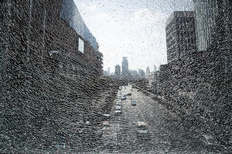 City Landscape through Shattered Glass Stock Image - Image of building ...