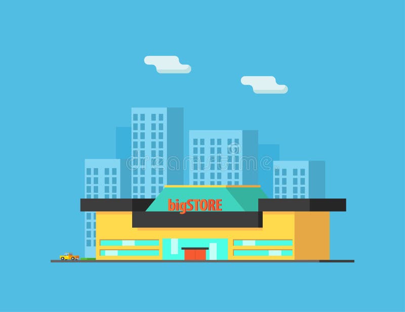City Landscape with Skyscrapers and Store Building Vector Illustration ...
