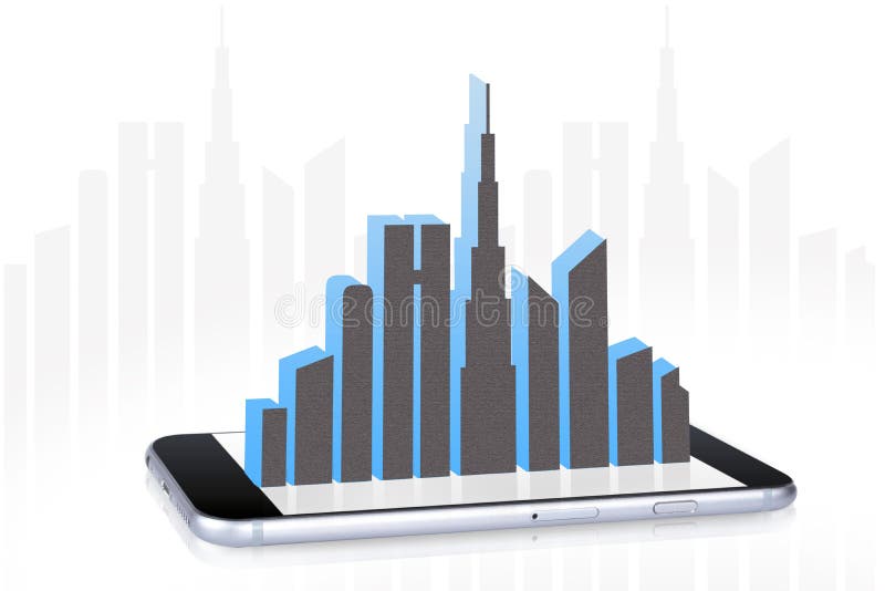 City Landscape on Smartphone Screen Stock Illustration - Illustration ...