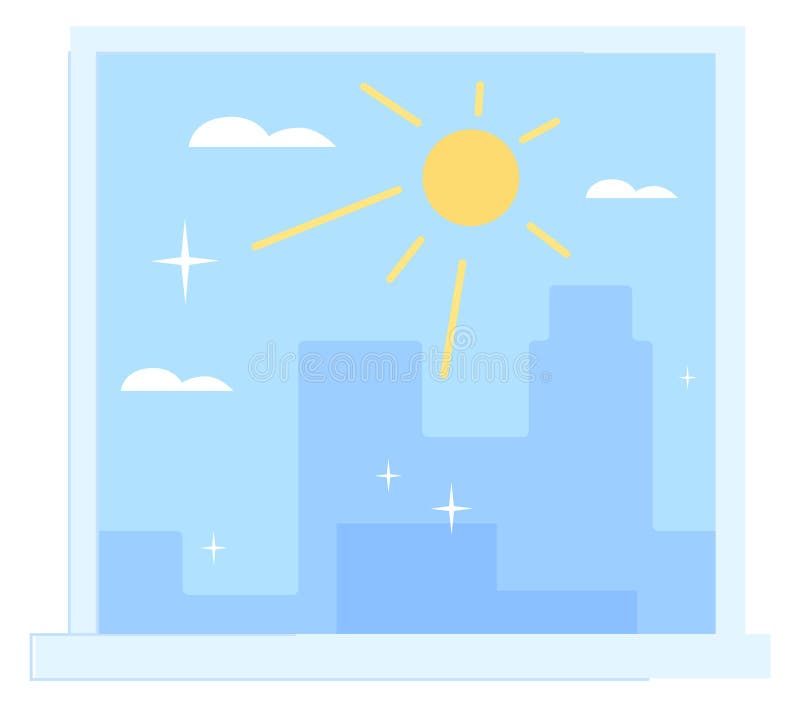 City Landscape in Window Frame. Interior Color View Stock Illustration ...