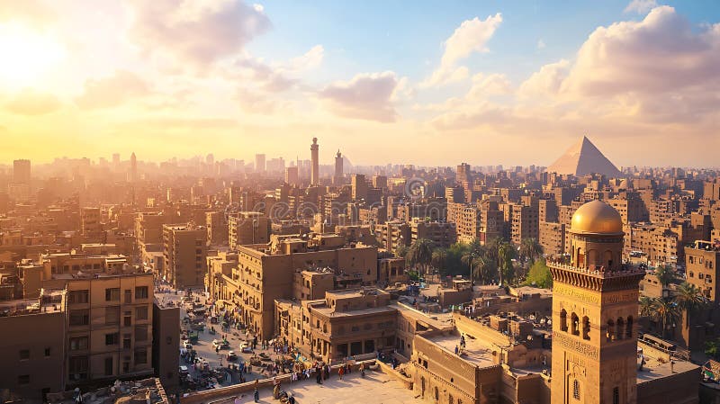 A City with a Large Pyramid in the Background Stock Image - Image of ...