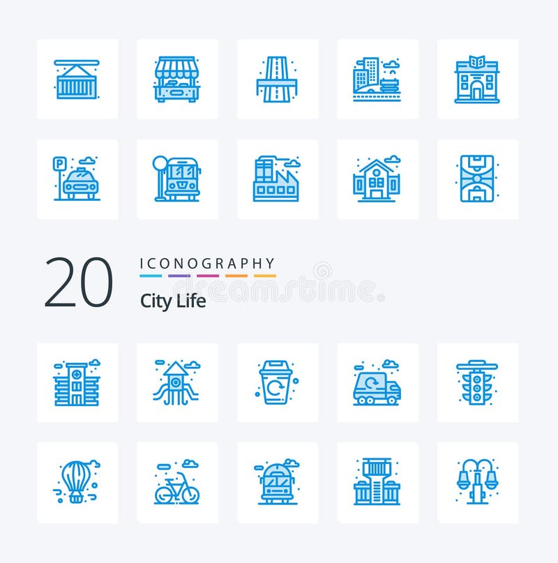 20 City Life Blue Color Icon Pack Like Light Life Garbage City Garbage ...