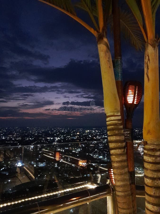 City Light with the Dark Blue Sky from Rooftop Stock Photo - Image of ...