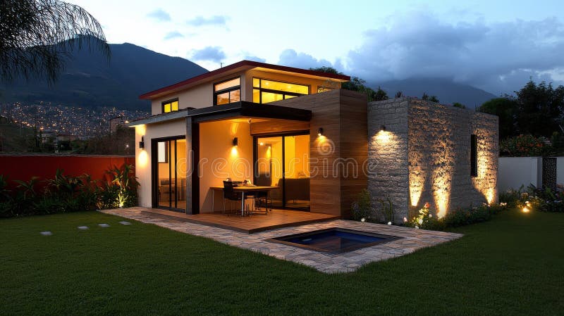 City Lights Illuminate the Night View of a Modern House with an ...