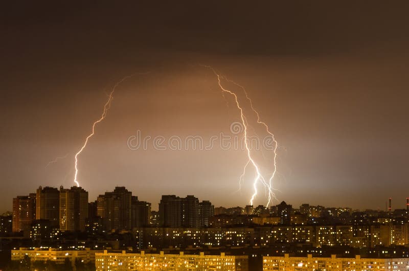 Rainy Night Scene Lightning Storm Over House Stock Photos - Free ...