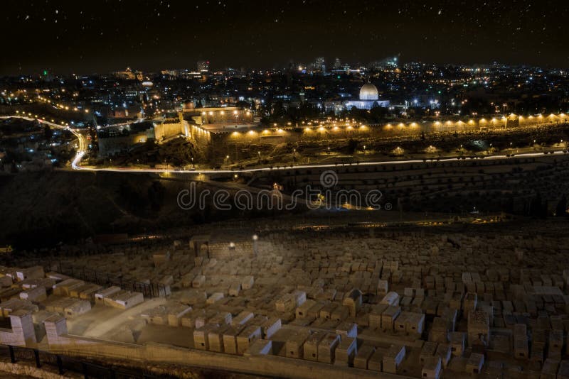 City Lights of Old Jerusalem - Israel Stock Image - Image of cemetery ...