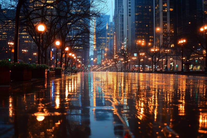 City Lights on Rainy Evening Street. Stock Image - Image of street ...