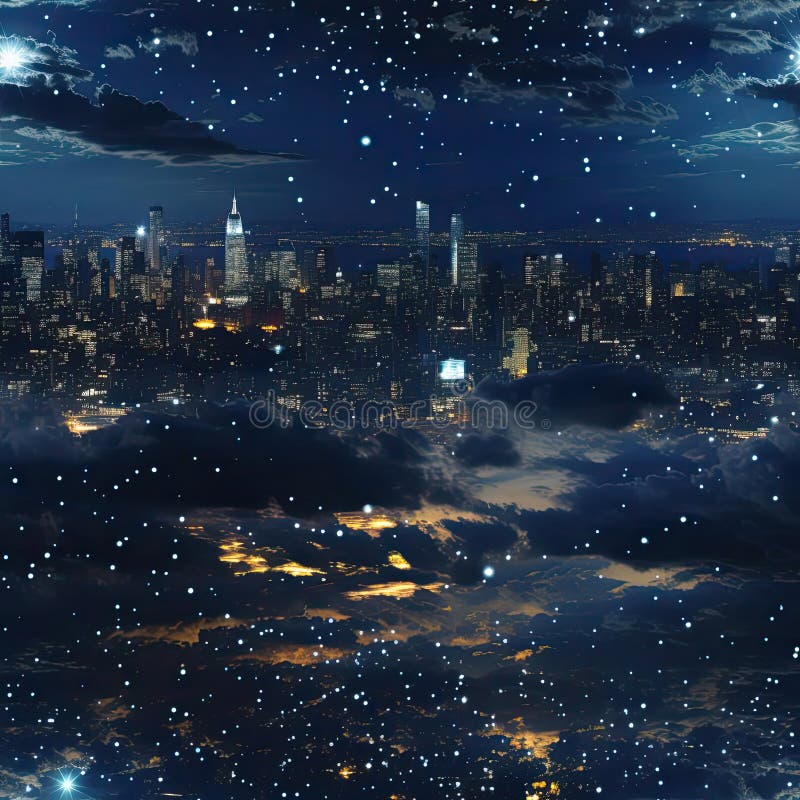 City Lights Shining through Clouds in Cosmic-themed Scene (tiled Stock ...