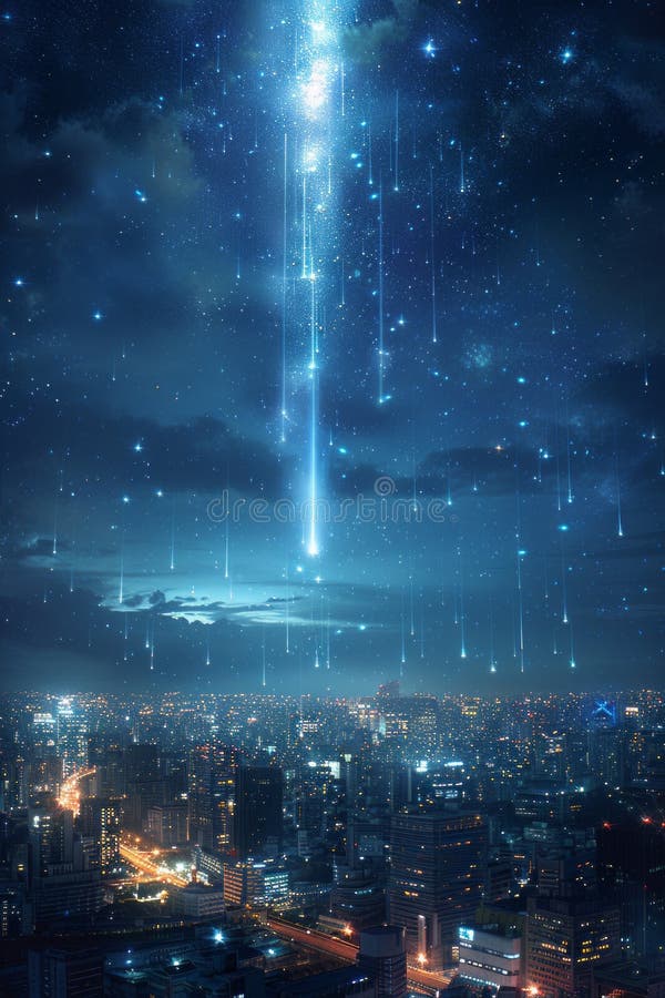 A City Lights are Shining Down on a Large Building, AI Stock Image ...