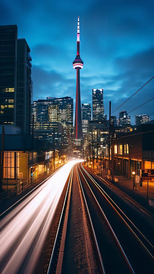 City Lights and Train Tracks: Mesmerizing Long Exposure Stock ...