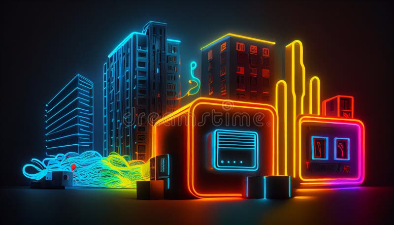 A City Lit Up with Neon Lights. Generative AI Stock Image - Image of ...