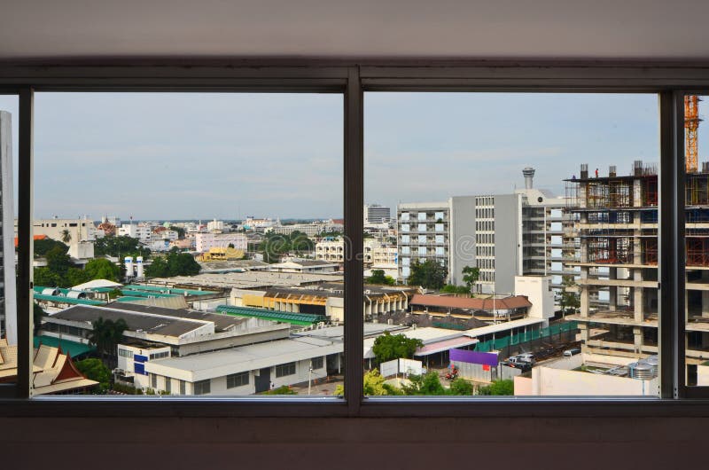 City Location in the Window Viewer of Building Stock Photo - Image of ...