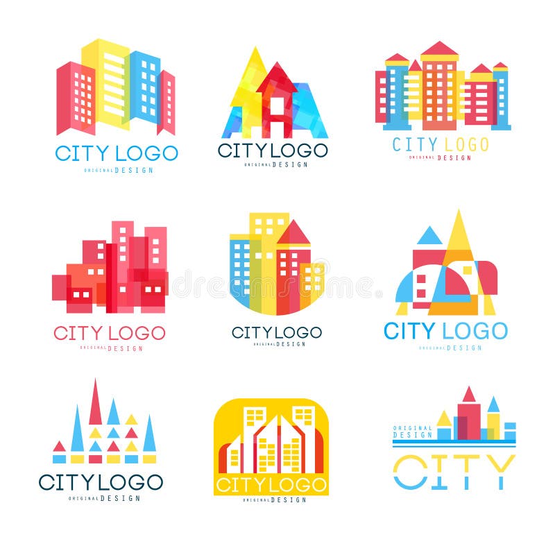 City Logo Original Design Set, Logotype Elements with Buildings Vector ...
