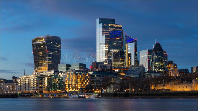 City of London with Bright Lights at Dusk Editorial Image - Image of ...
