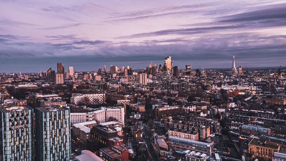 City of London Dramatic Sunset Editorial Stock Image - Image of drone ...