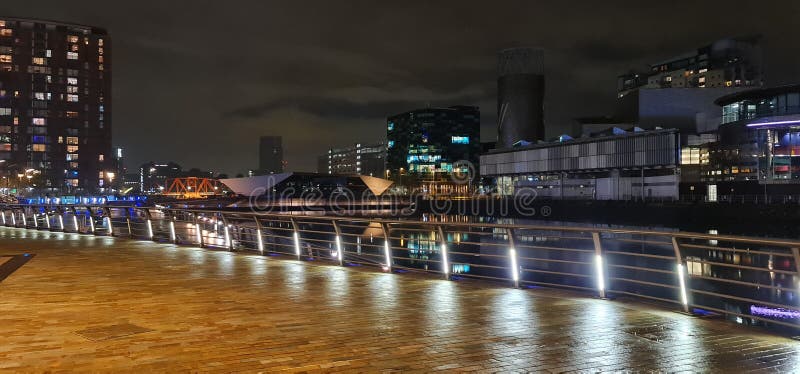 Landscape of Manchester at Night Stock Image - Image of lighting ...