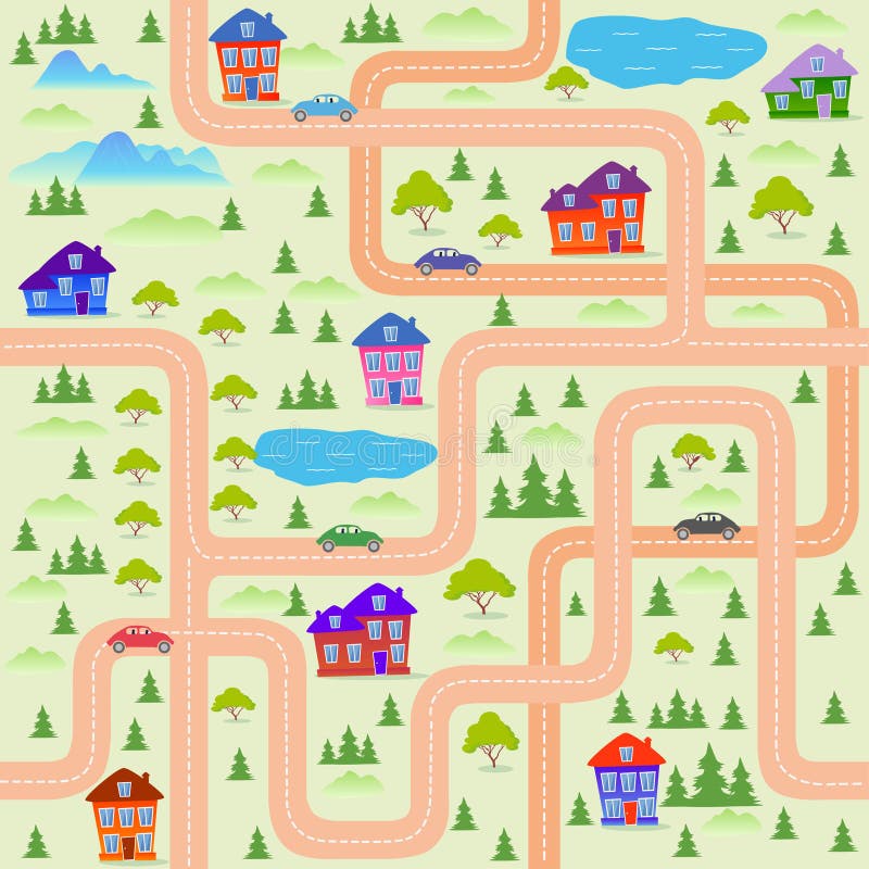 Cartoon seamless city map stock vector. Illustration of bush - 32870253