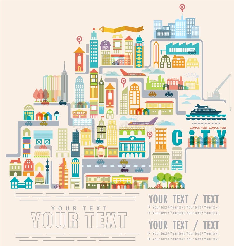 Infographics Maps of Cities with Buildings and Structures, Vector ...