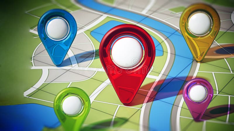 City Map with Colored GPS Markers. 3D Illustration Stock Illustration ...