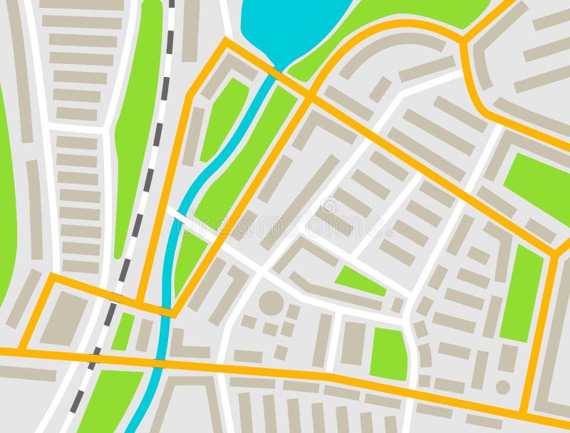 City Map Colored Illustration for Navigation Program or Mobile App ...