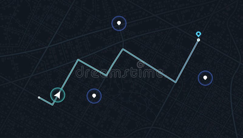 City Map with Designated Destination, and Multiple Markers Indicating ...