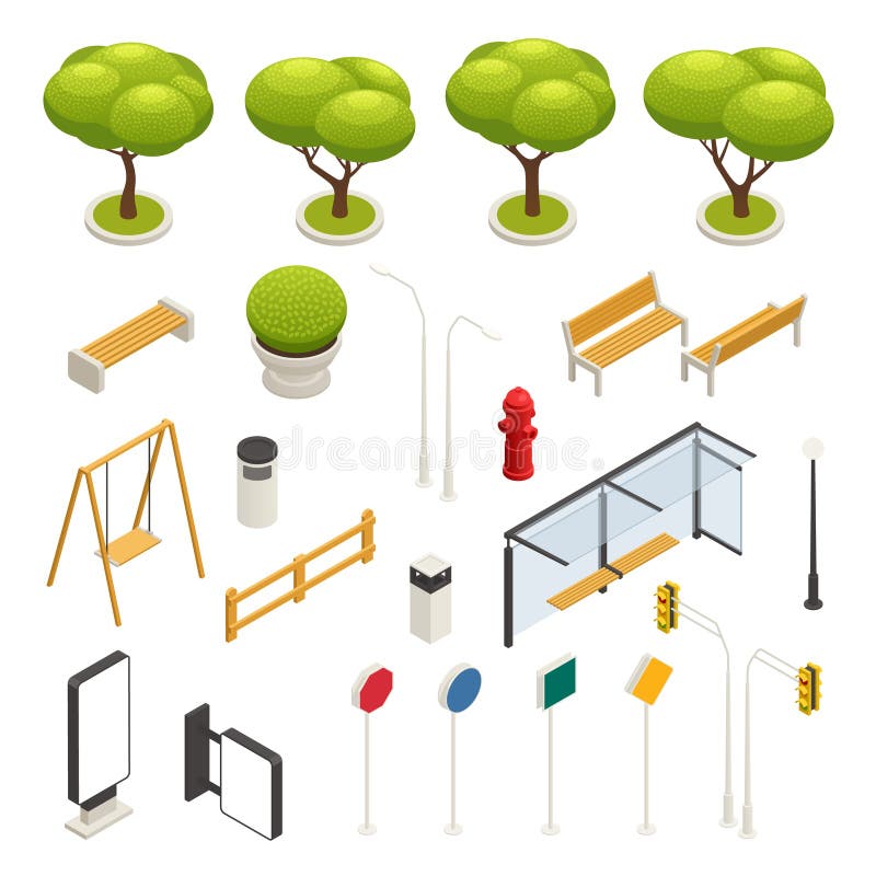 City Map Elements Constructor Isometric Icon Set Stock Illustration ...
