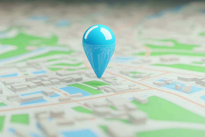The City Map Features a Glowing Abstract Blue Icon that Marks a ...