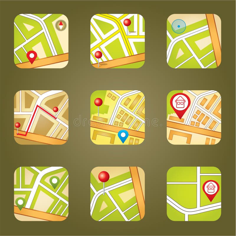 Street Map with GPS Pins Icons Stock Vector - Illustration of label ...