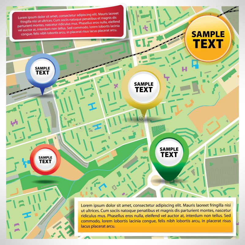 City map with Icons stock vector. Illustration of concept - 32971327