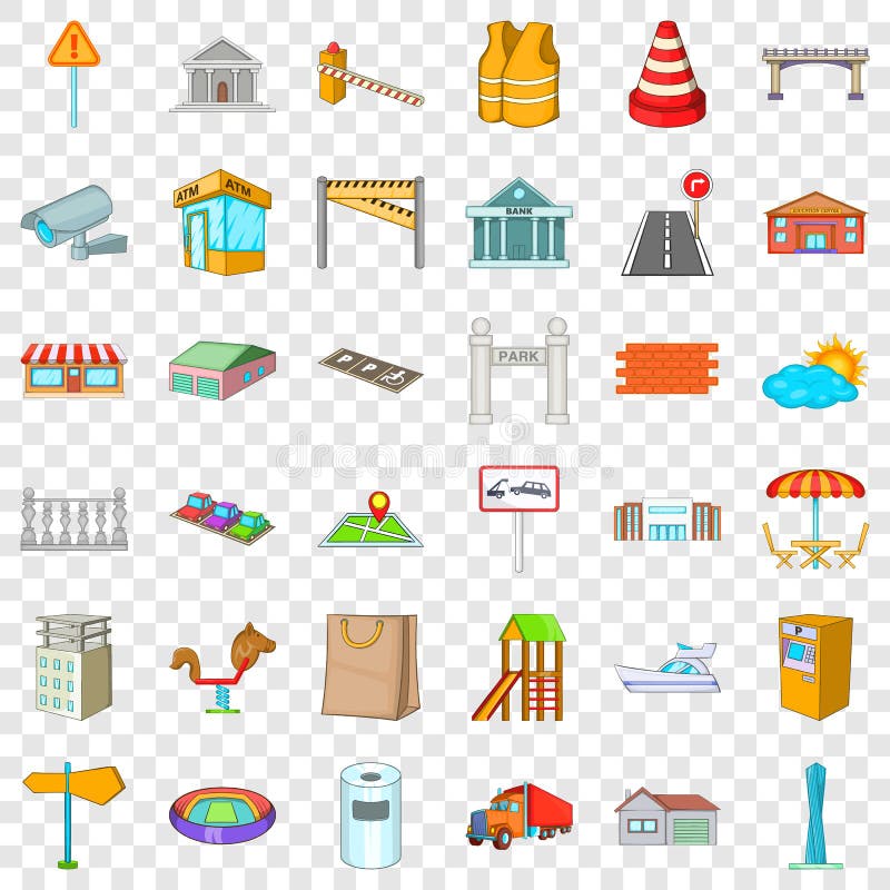City Map Icons Set, Cartoon Style Stock Vector - Illustration of park ...
