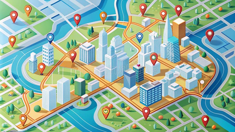 City Map Illustration - Location and Technology Concept Stock Illustration - Illustration of ...