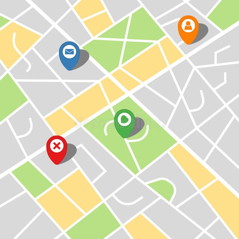 City Map of an Imaginary City with Four Pins Stock Vector ...