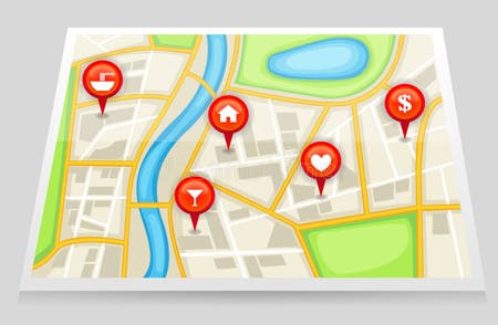 A City Map with Important Location in Red Marker ( Stock Vector ...