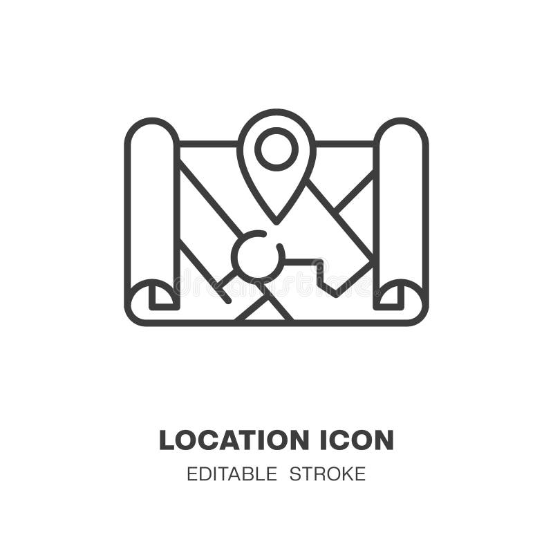 City Map with Location Icon, Navigation Line Icon. Editable Stroke ...