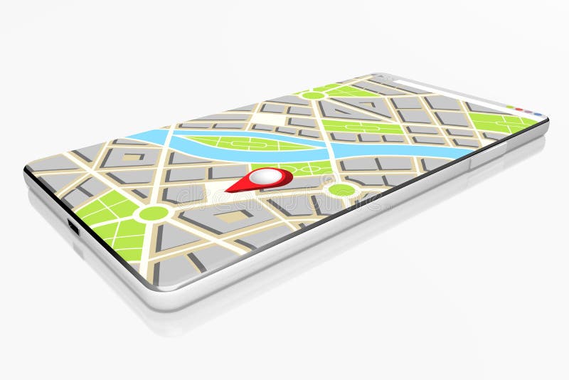 City Map with Location Pin on a Smartphone Stock Illustration ...