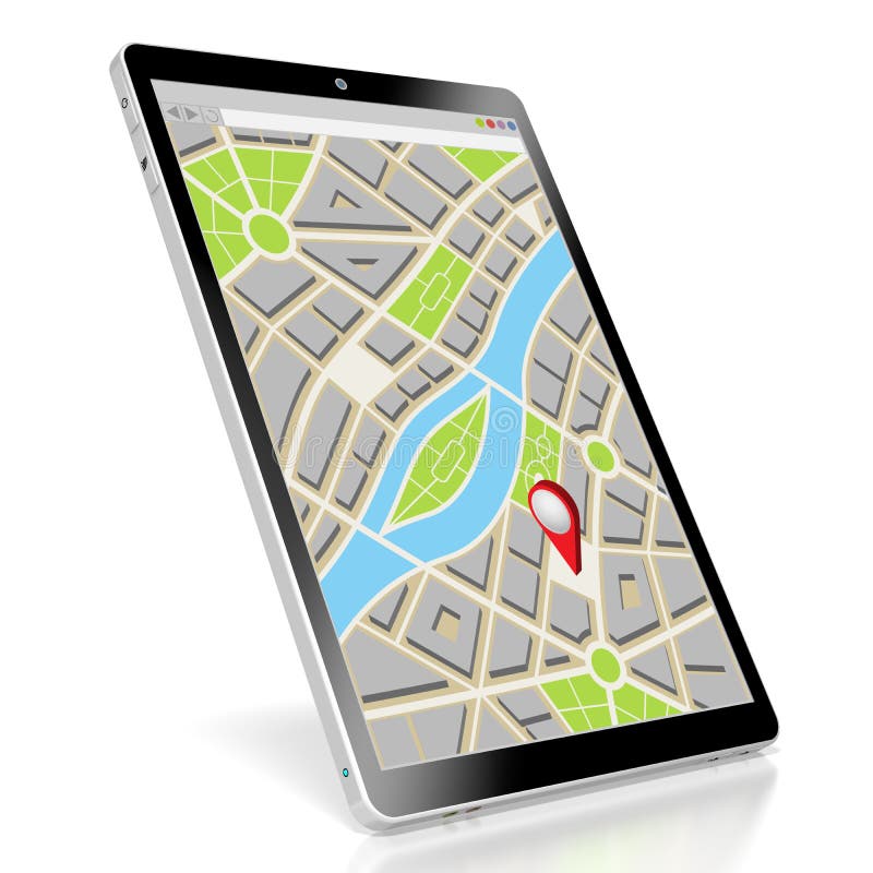 City Map with Location Pin on a Tablet Stock Illustration ...