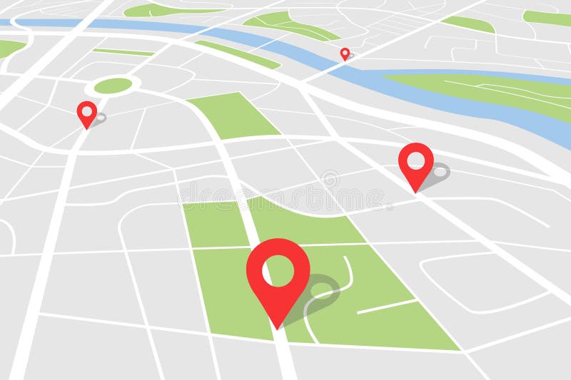 City Map with Location. Vector Town Plan with Pin for Gps Route Stock ...